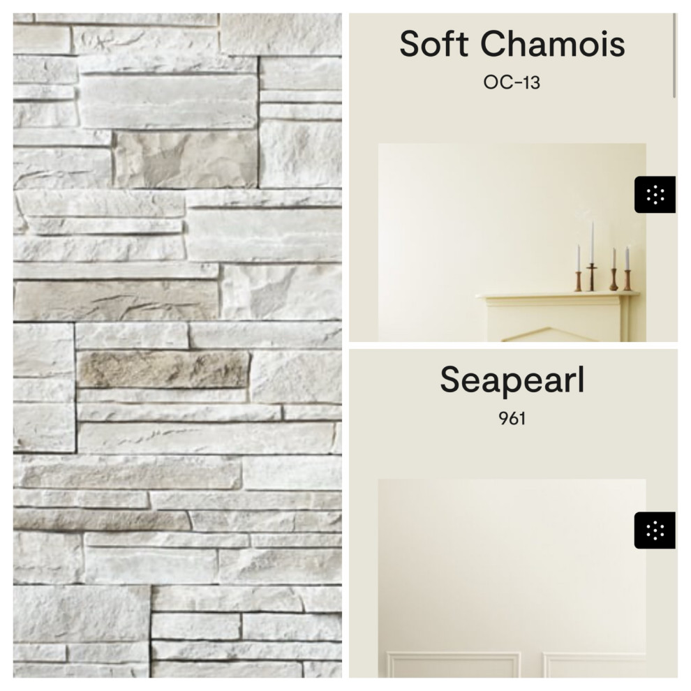 paint color to compliment stone wall and kitchen cabinets