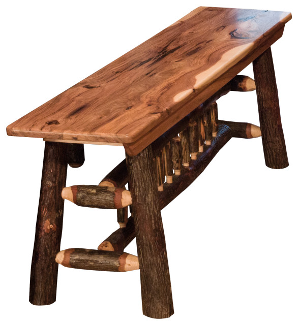Hickory Log Farm Bench, 5 Foot - Rustic - Accent And Storage Benches ...