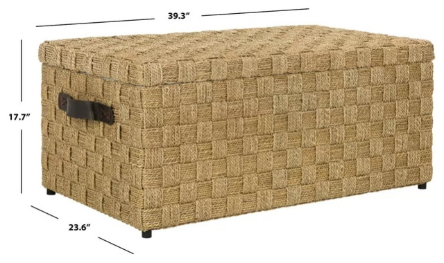 Contemporary Geometric Storage Trunk with Woven Seagrass and Side ...