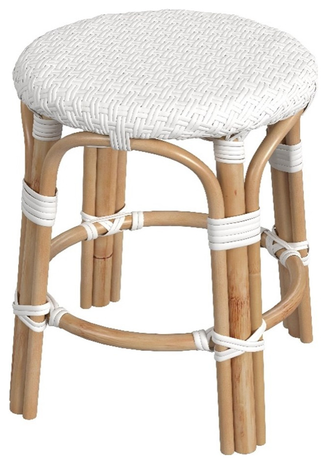 Bowery Hill Traditional Rattan Round 18" Stool in White Finish ...