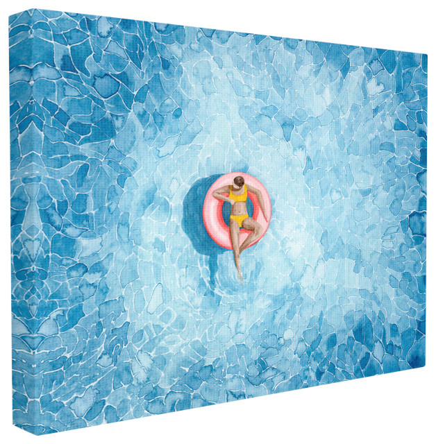 Pool Floats Blue Red Watercolor Painting, 16"x20" - Contemporary ...