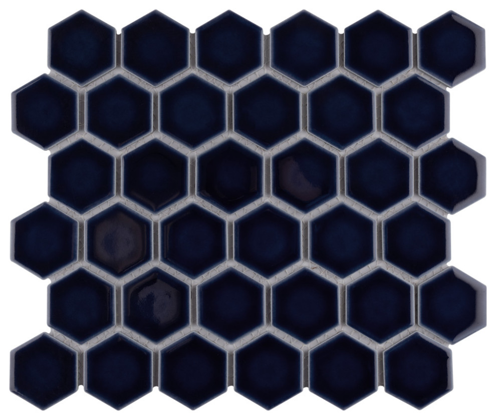Hudson 1" Hex Smokey Blue Porcelain Mosaic Tile, Sample - Contemporary ...