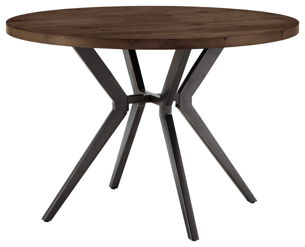Leiana Wood Finish and Black Metal Base Round Dining Table ...