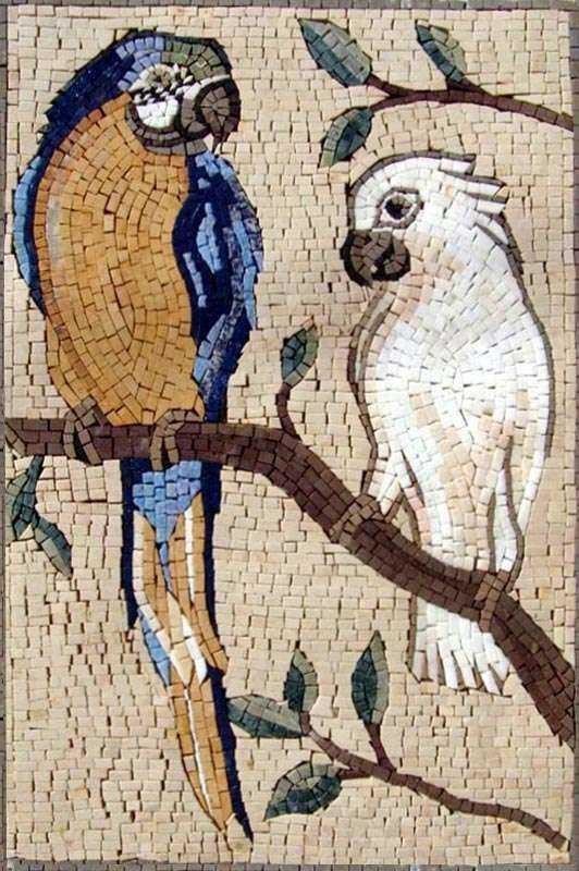 Mosaic Wall Art, Macaw And White Parrot, 20" x 31" - Tropical - Tile ...