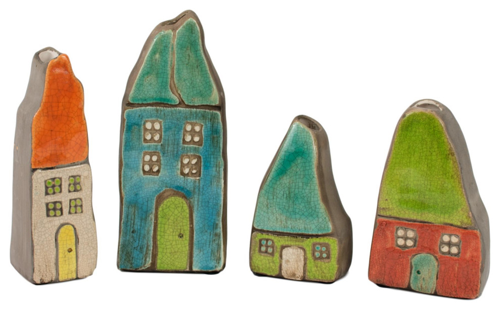 Whimsical Ceramic House Shaped Bud Vases, 4-Piece Set - Farmhouse ...