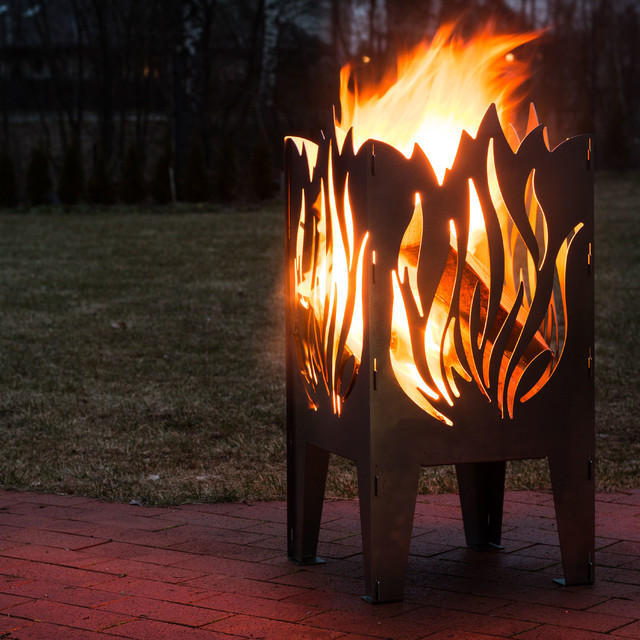 Flame Solid Steel Wood Burning Fire Pit - Contemporary - Firewood Racks ...