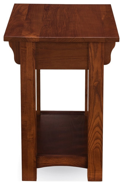 Catania Oak Finish Chairside Table with Storage Drawer and Shelf ...