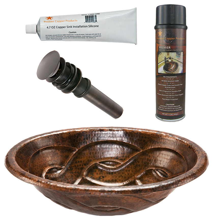 19" Oval Braid Self Rimming Hammered Copper Bathroom Sink, Drain ...