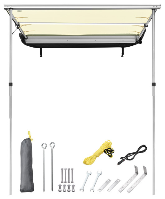 6.6x4.6 ft Car Side Awning Rooftop with LED Light Pull Out Tent Shelter ...