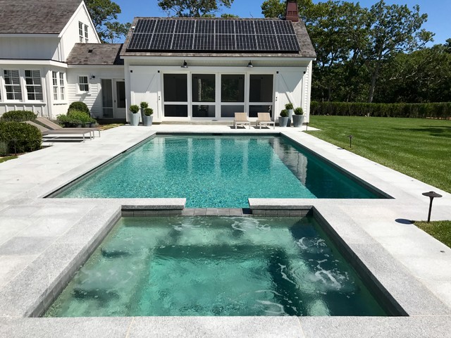 French Grey Pebble Sheen w/ Rodio Tile and Grey Granite Patio - Beach ...