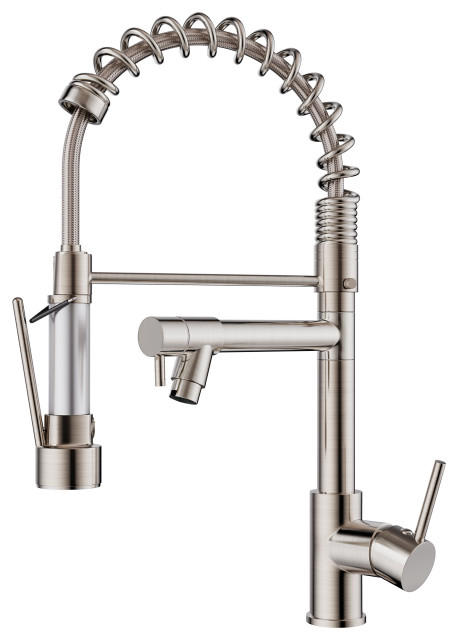 Single Hole Pull Out Spring Sprayer Dual Spout Kitchen Faucet ...