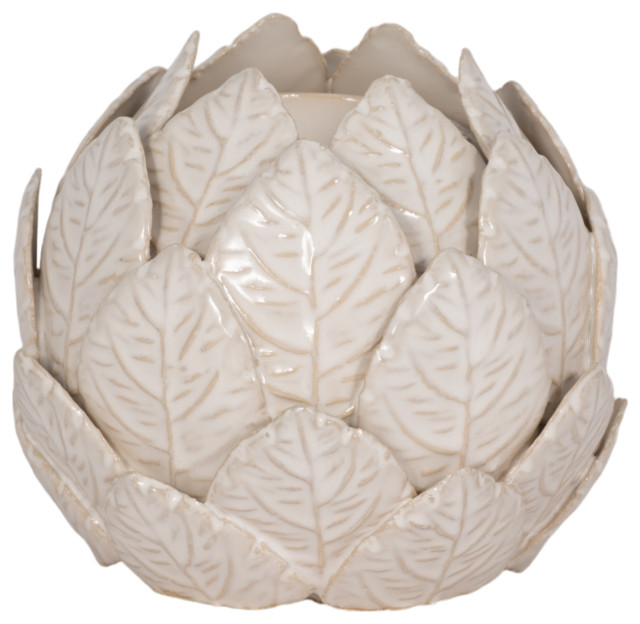 Ceramic 5" Lotus Ball Votive Holder, White, 4.72x4.72x3.74 inches ...