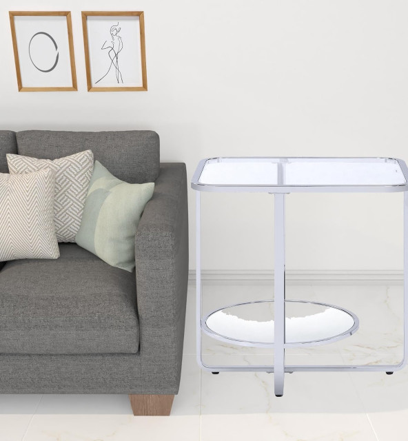 Modern Side Table, Unique Design With Rectangular Glass Top & Round ...