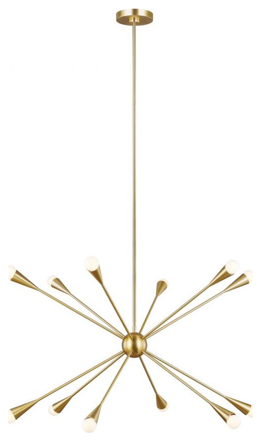 Jax Chandelier, 12-Light, Burnished Brass, 38" - Midcentury ...