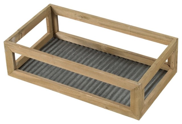 Fir Wood and Galvanized Box Frame Planter, Set of 2 - Farmhouse ...