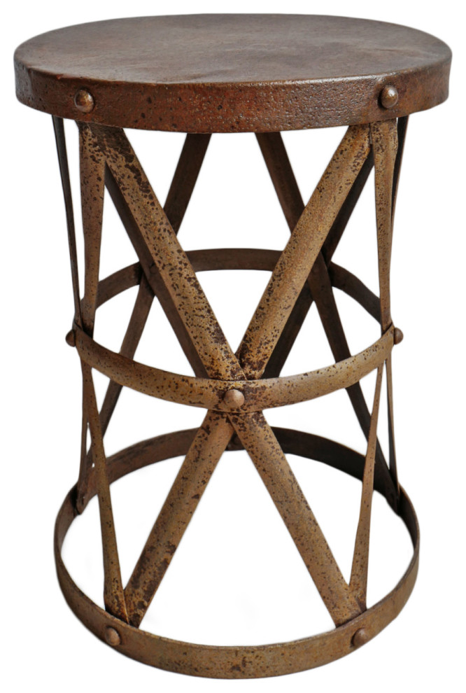 Industrial Iron Strap Side Table - Industrial - Outdoor Side Tables ...