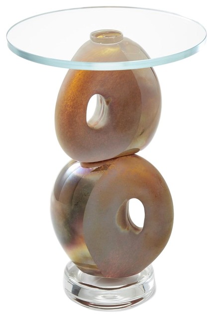 Luxe Abstract Modern Stacked Rings Art Glass Table, Round Accent Amber ...