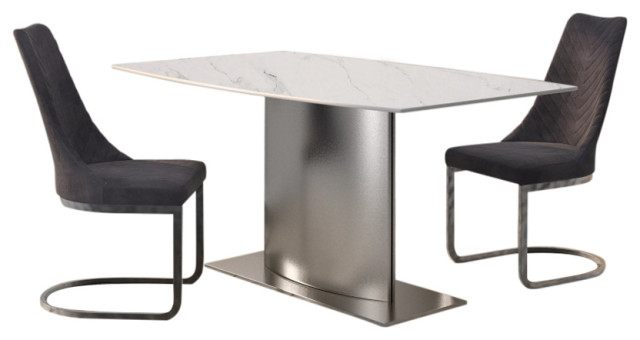 Marble Top Dining Table With Stainless Steel Base, Marble ...