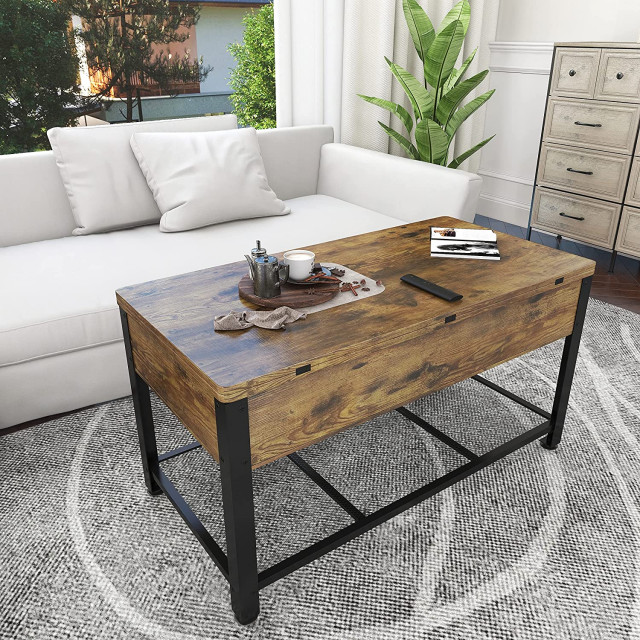 2 Way Lift Top Coffee Table with Hidden Compartment and Storage Shelves ...