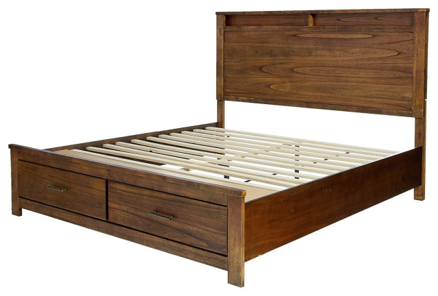 King Platform Bed with Storage Drawers and Slatted Support, Oak Finish ...
