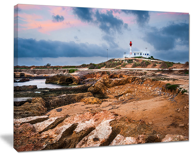 "Remote Lighthouse on the Rocks" Wall Art Canvas Print, 20"x12" - Beach ...