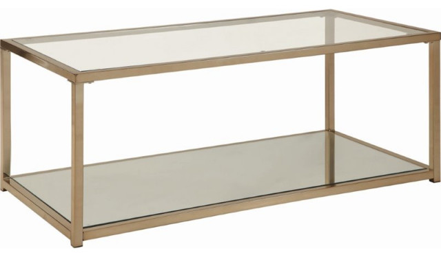 Coaster Cora Modern Glass Top Coffee Table with Shelf in Chocolate ...