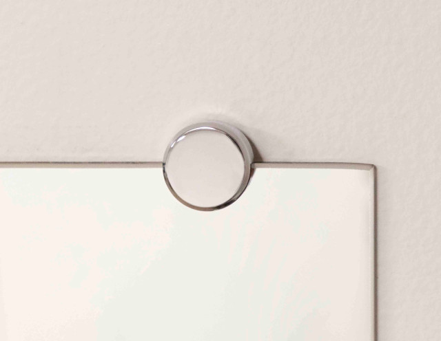 Modern Rustic Frameless Rectangular Wall Mirror, Chrome Round Clips ...