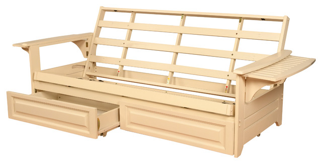 Mesa Frame Futon With Antique White Finish, Storage Drawers ...