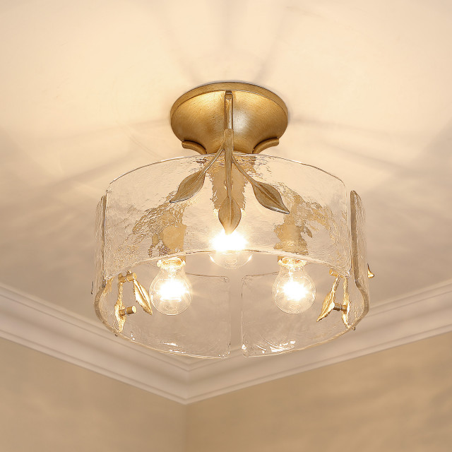 Calla 3-Light Semi-Flush, White Gold With Hammered Water Glass ...