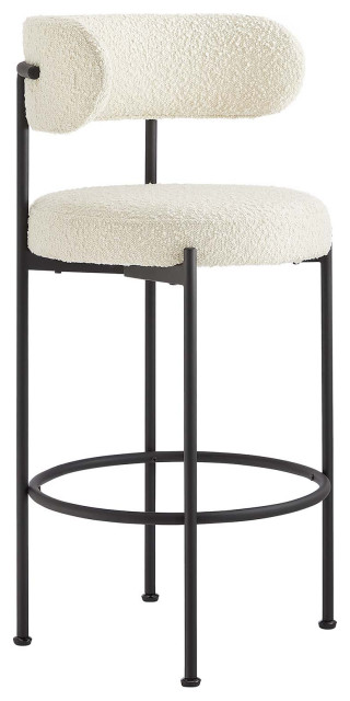 Albie Boucle Fabric Bar Stools - Set of 2 - Ivory Black - Transitional ...