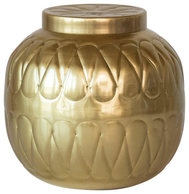 Decorative Embossed Metal Container, Gold - Contemporary - Decorative ...