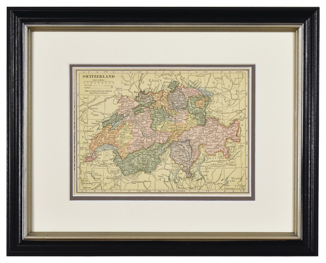 Original Vintage 1927 Switzerland Map, Framed - Traditional - Prints ...