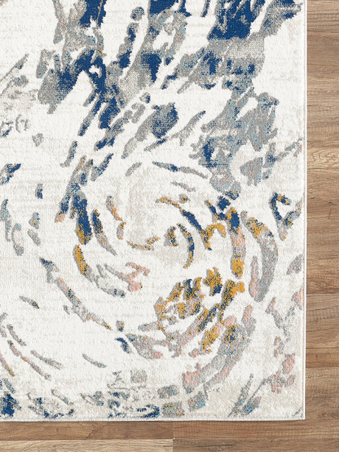 Abani Porto PRT120A Contemporary Swirl Light Blue and Burnt Orange Area ...