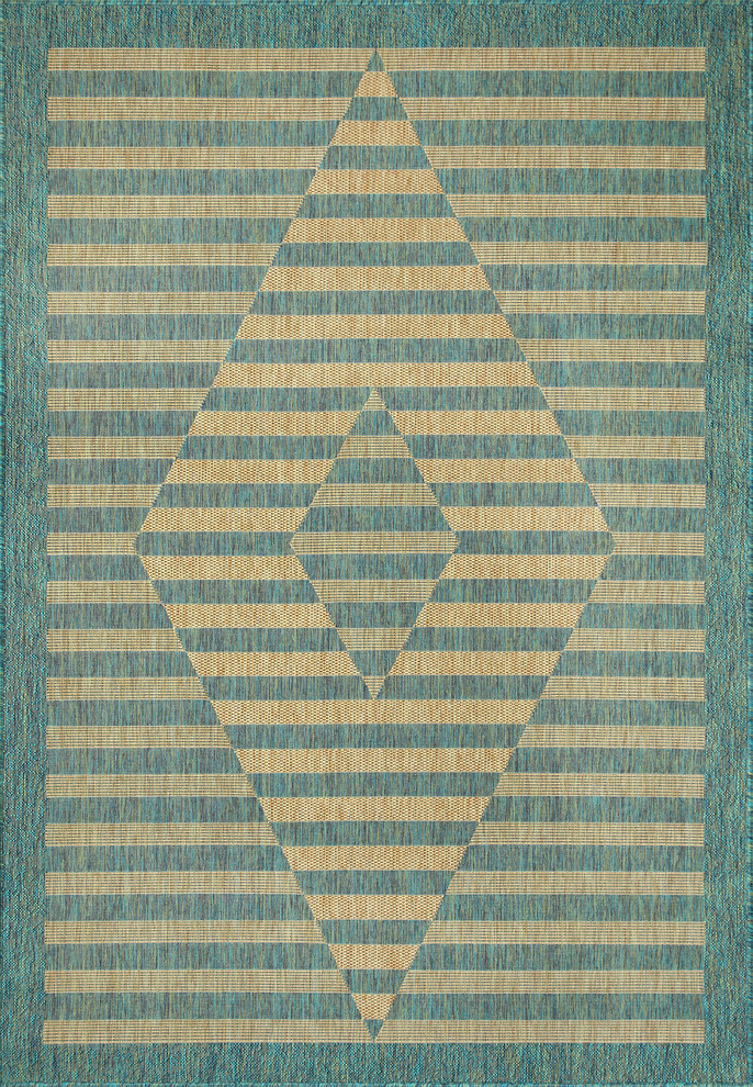 Villa Neutral and Aqua Area Rug, 3'11"x5'7" - Contemporary - Outdoor ...