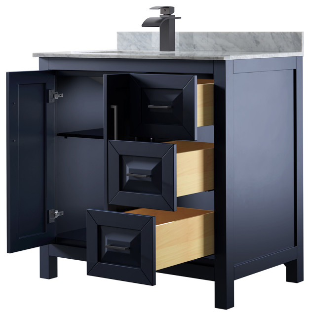 Daria 36" Single Vanity, Dark Blue, Top, Square Sink, Matte Black Trim ...