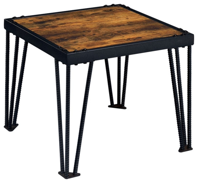 Bowery Hill Industrial Metal Square End Table in Black - Industrial ...