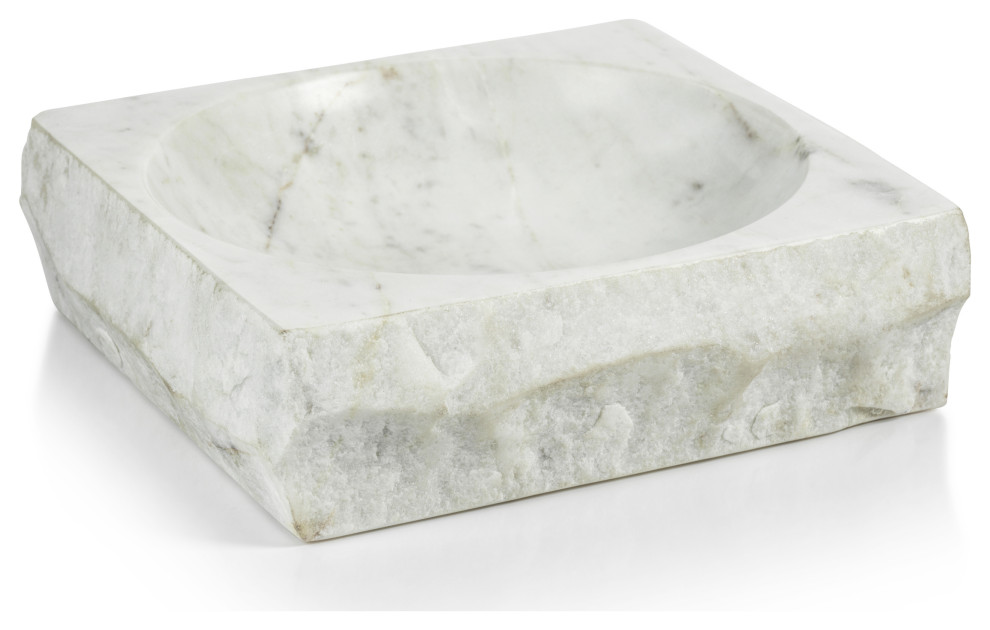 Terni Rock Finish Square White Marble Bowl - Traditional - Decorative ...