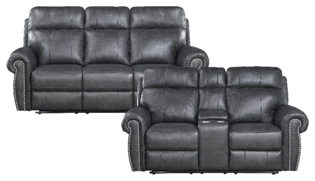Lexicon Granville Faux Leather 2-Piece Power Reclining Sofa Set in Gray ...
