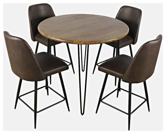 Five Piece Round Modern Solid Wood Counter Height Dining Set ...