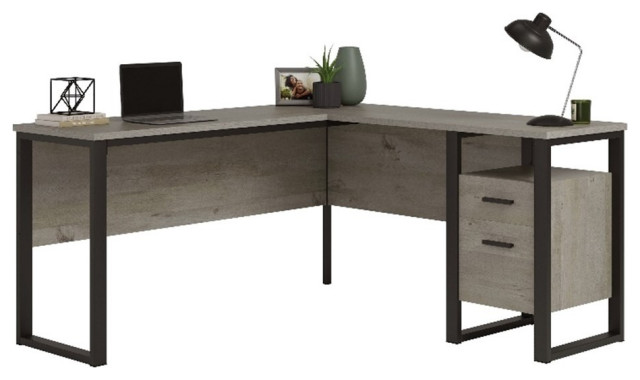 Sauder Rock Glen L-Shaped Engineered Wood and Metal Desk in Mystic Oak ...