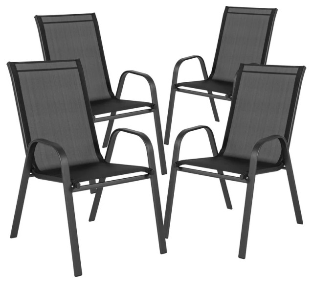 Set of 4 Patio Chair, Metal Frame With Curved Arms & Comfortable ...