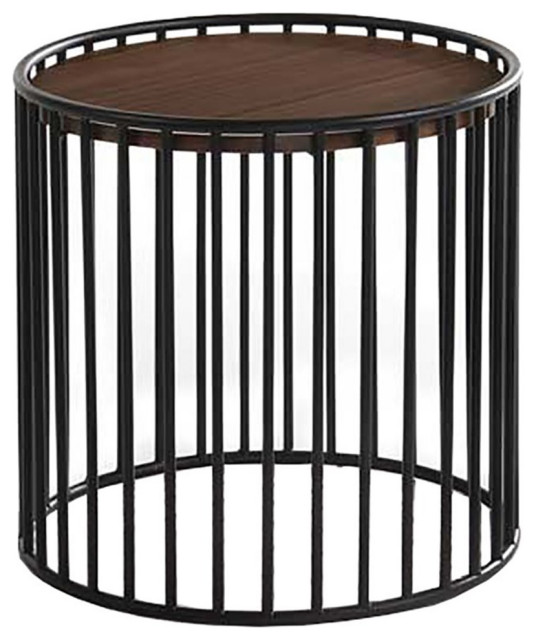 Modrest Bronson Round Modern Metal & Veneer End Table in Walnut/Black ...
