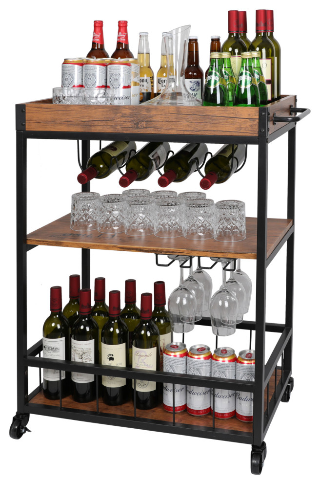Utopia Alley Rustic, Industrial Bar Cart with Removable Top Tray ...