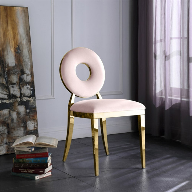 Maklaine 19.5" Contemporary Velvet Pink Dining Chair in Pink (Set of 2 ...