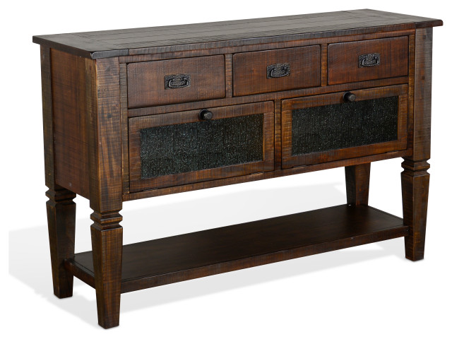 54" Rustic Sideboard Server Table 3 Top Drawers and Glass Doors ...