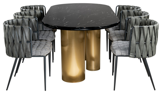 Balmain Black Stone Top Gold Oval Dining Table Set for 6 - Midcentury ...