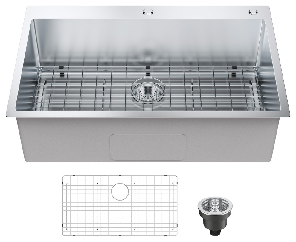 VEVOR 33" Kitchen Sink Top Mount Single Bowl Basin Stainless Steel ...