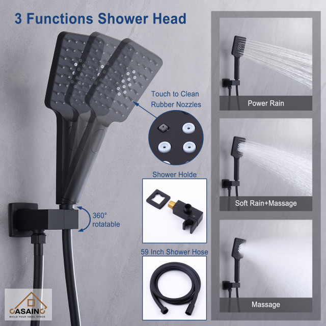 CASAINC 12" Ceiling Mounted Modern Waterfall Shower System Set ...