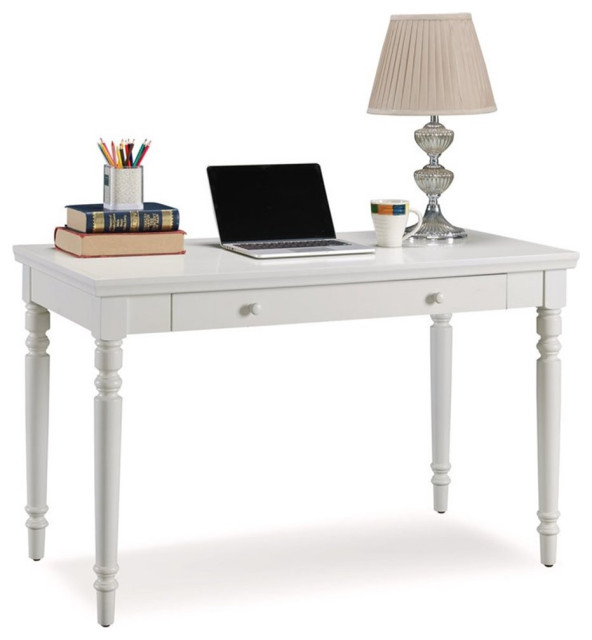 Leick Home Office Farmhouse Writing Desk with Center Drawer in White ...