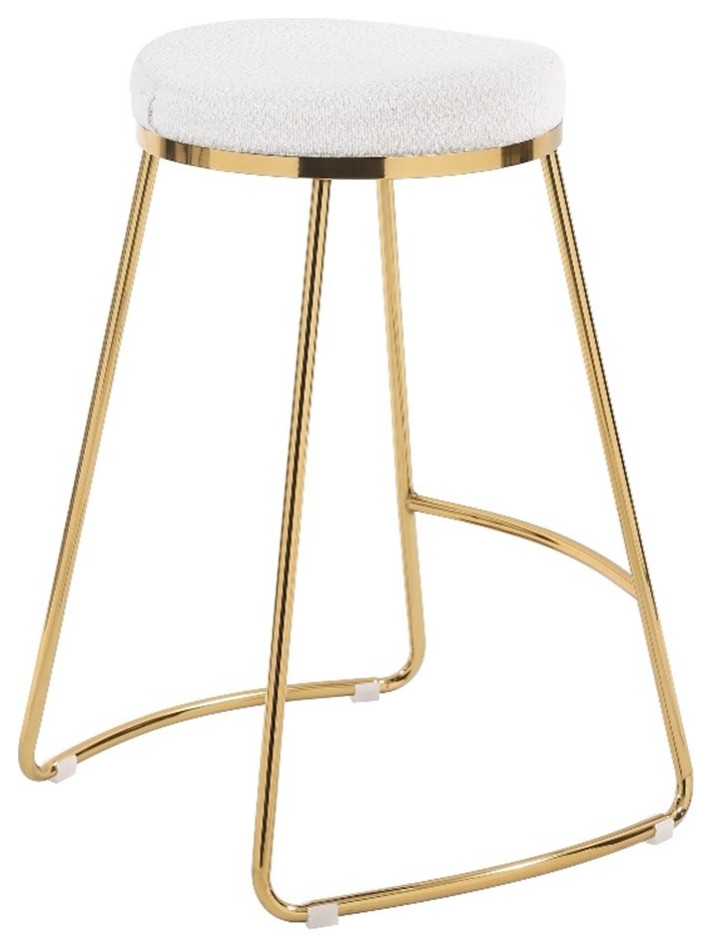 Bergman Luxury Cream Boucle Fabric Tufted Kitchen Counter Gold Metal ...